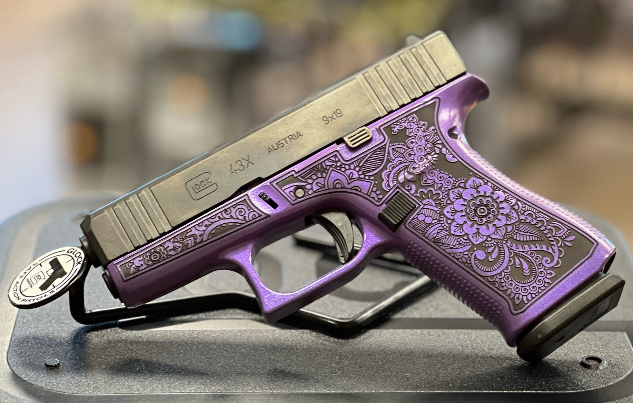 NEW GLOCK G43X MANDALA PURPLE 9MM. PRICE IS $599.99. | Schuylkill Gun Works