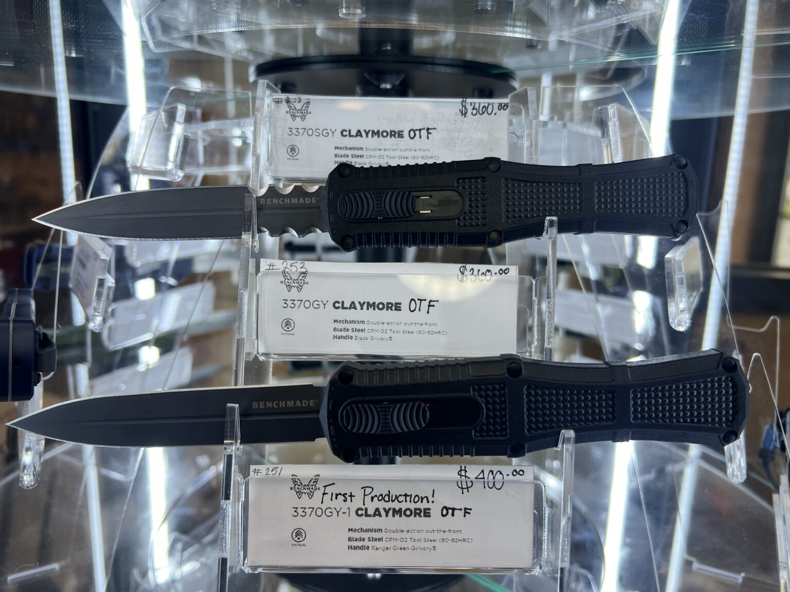 Claymore OTF dual-serrated blade. | Schuylkill Gun Works