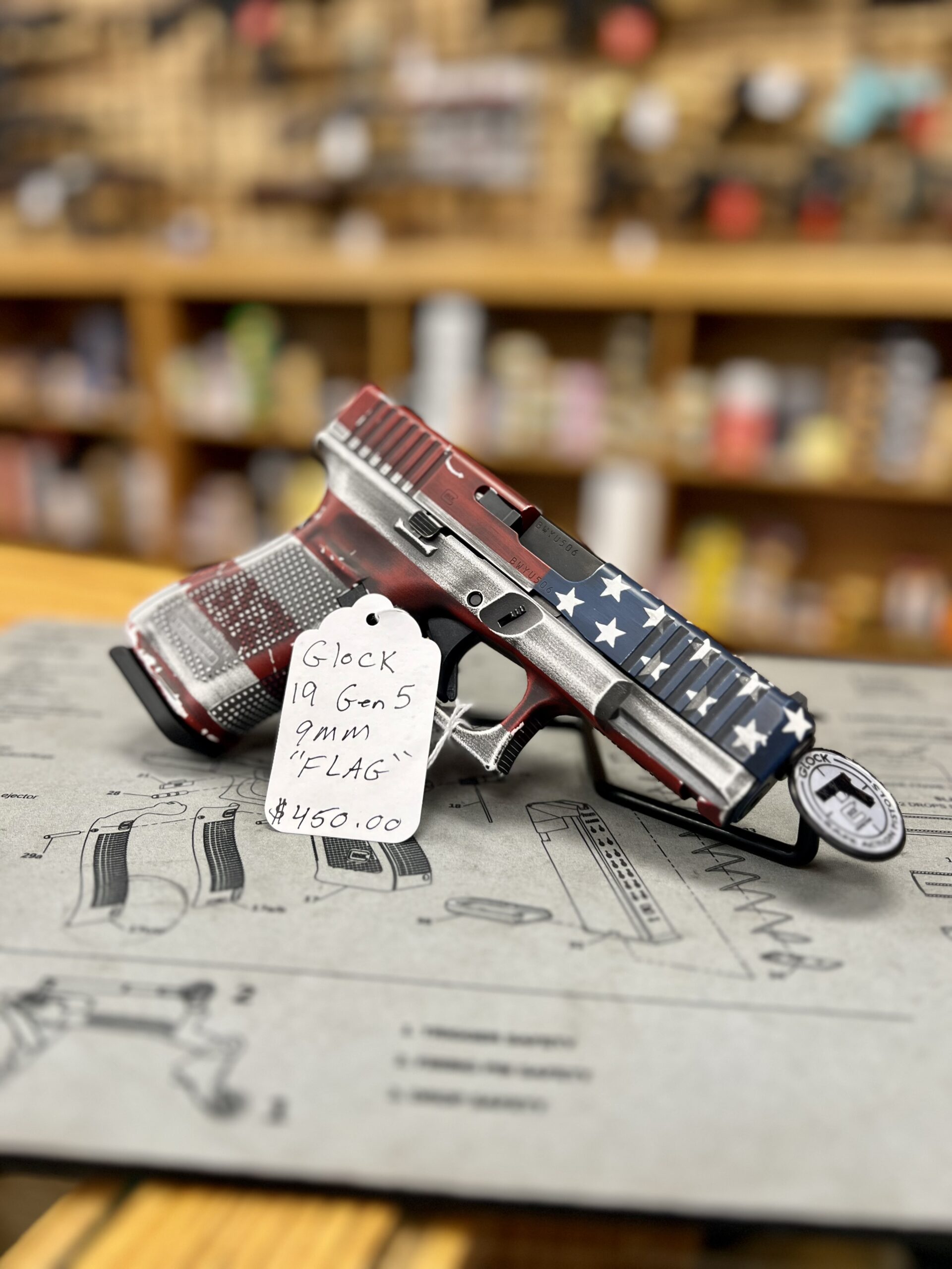 Glock 19 Gen. 5 9mm "Flag". $450.00 | Schuylkill Gun Works